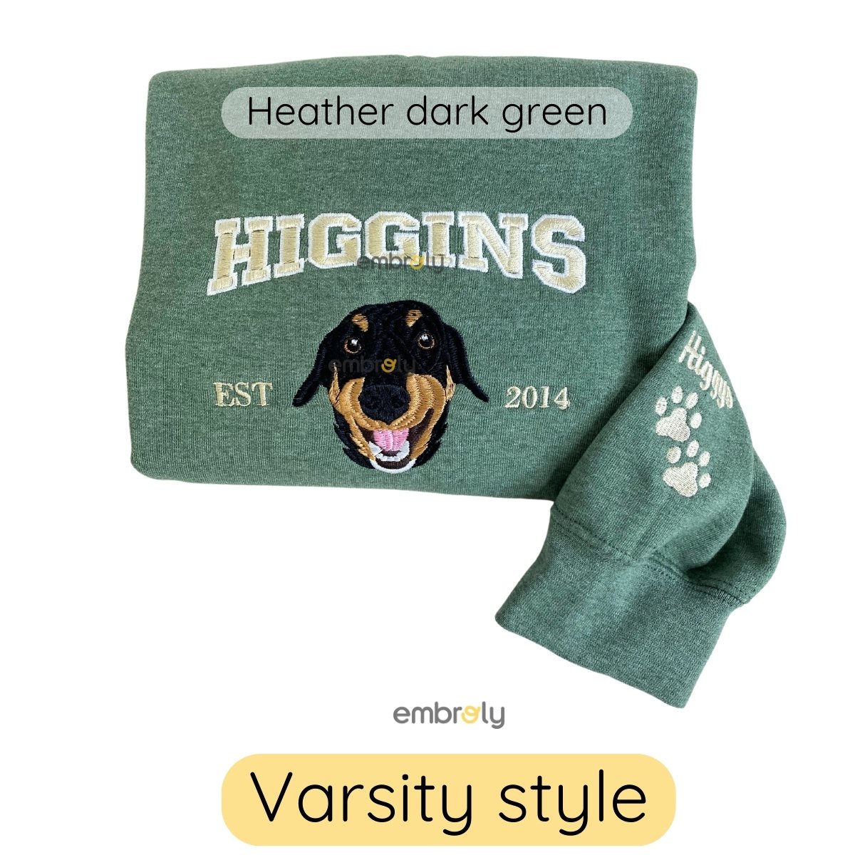Custom Embroidered Sweatshirt with Dog Face Varsity from Photo, Gift f ...