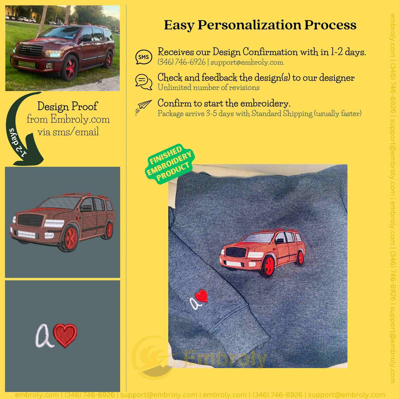 Custom Car from Photo | Embroidered Sweatshirt, Hoodie - Embroly